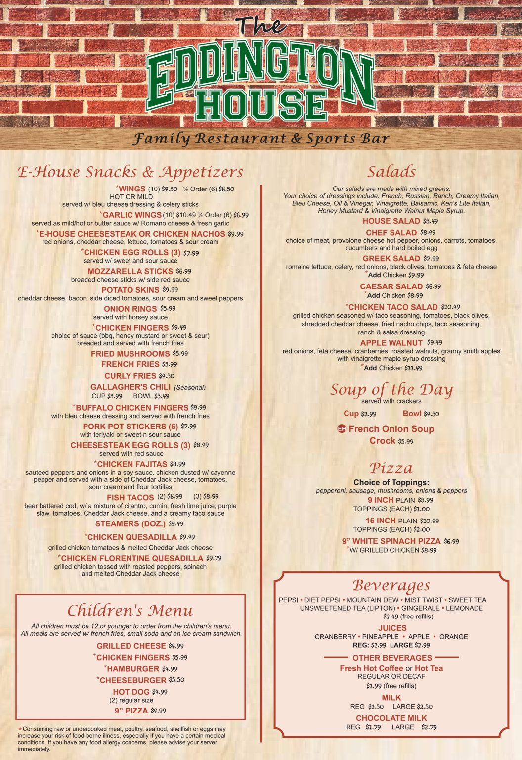 Menu - Eddington House